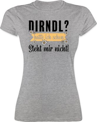 Shirtracer Shirt Damen - Kompatibel mit Oktoberfest - Dirndl - Hatte ich Schon Steht Mir Nicht - XXL - Grau meliert - trachtenshirt Trachten t Shirts bayrische e