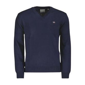 GANT Baumwoll-Woll-Pullover mit V-Ausschnitt - - Knitwear - Herren - Blau - S