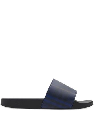 Burberry claquettes &agrave; carreaux - Bleu