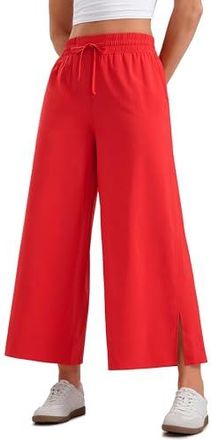 CRZ YOGA Pantalon Capri léger à Jambe Large pour Femmes Taille Haute Décontracté Rouge Profond 46