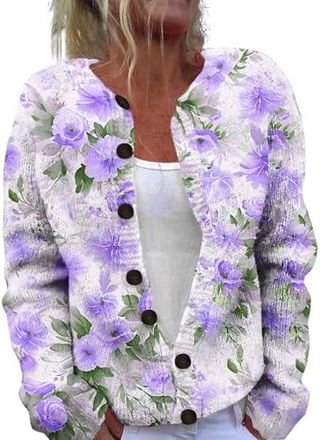 Generic Femmes Automne et Hiver Tricot&eacute; Bouton Cardigan Casual Manteau Top L&eacute;opard Cardigan pour Femme, violet, 3XL