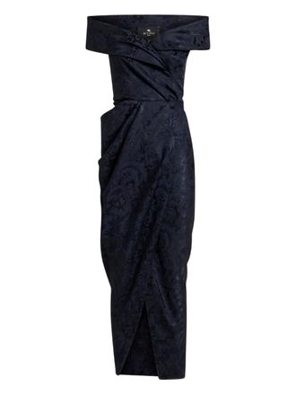 Etro robe longue en jacquard à épaules dénudées - Bleu