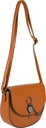 styleBREAKER Sac &agrave; selle semi-circulaire pour dames sac &agrave; bandouli&egrave;re uni, fermeture et cha&icirc;ne pour stylo, sac &agrave; bandouli&egrave;re, sac 02012354, couleur:Cognac