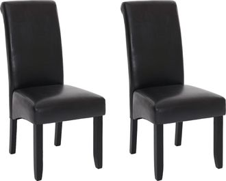 Mendler 2er-Set Esszimmerstuhl HWC-N67, Stuhl K&uuml;chenstuhl Lehnstuhl Massivholz Kunstleder - schwarz-braun, Schwarze Beine