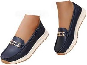 Generic Mocassins pour femme - Coupe extra large - Mocassins rembourr&eacute;s - Chaussures de marche pour femme - Coupe large - Mocassins orthop&eacute;diques en cuir comp