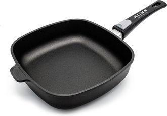 Nowa Aluguss Eckpfanne, LxBxH 28x28x6,5 cm, abnehmbarer Griff, backofenfest bis 240 °C, Antihaft beschichtet, Induktion, Made in Germany, für alle Herdarte