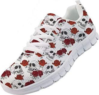 CHAQLIN Élégant Crâne Floral Baskets Femmes Hommes Casual Marche Sport Chaussures De Course Léger Doux Tennis Baseball Formateurs pour Garçons Filles Taille 3