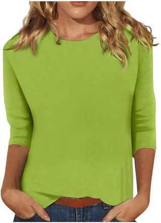 Generic Tee Shirt Femme Manche 3/4, Chemisiers Et Blouses Tunique Chic Et Elegant, Tenue De Sport, Vêtements Grande Taille Été à Couleur Unie Top (Green, 3XL)