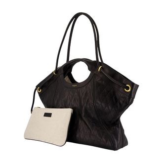 Balmain Womens Quilted Lambskin Tote Black