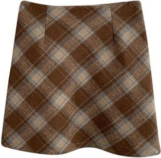 Generic Jupes Femmes Aux Genoux - Jupe TrapèZe en Laine à Carreaux Taille Haute Style RéTro pour Femmes Automne Hiver Jupe Vert Bleu