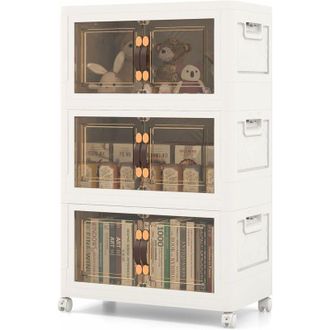Costway Costway - Bo&icirc;te Rangement Plastique 125L, 3 Caisses de Rangement Pliables avec 4 Roulettes et Couvercles, Boite Empilable pour V&ecirc;tement, Livres