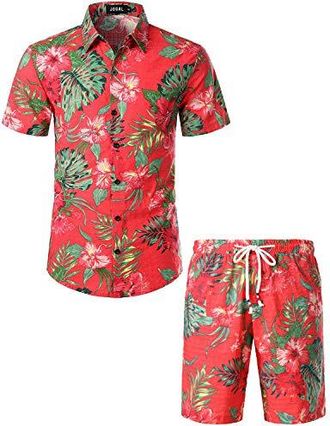 JOGAL Chemise hawaïenne, décontractée, à manches courtes, pour homme, motif floral, Corail rouge, XL