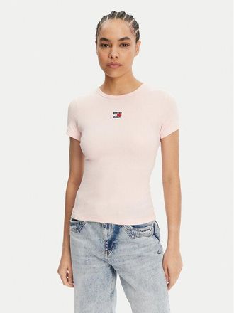 Tommy Jeans T-Shirt Badge DW0DW17881 Rosa Slim Fit