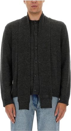 Maison Margiela Homme, Pulls, Gris, Taille: S Cardigan en Laine M&eacute;lang&eacute;e avec &Eacute;charpe