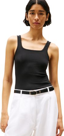 Tommy Hilfiger Damen Tank Top Slim Gerippt, Schwarz (Black), XL