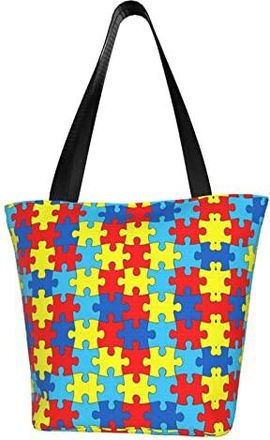 AOOEDM Puzzles de sensibilisation &agrave; lautisme Sac d&eacute;picerie r&eacute;utilisable Sac &agrave; provisions Sac &agrave; bandouli&egrave;re d&eacute;contract&eacute; Sac &agrave; main pour hommes Femmes Sac de m