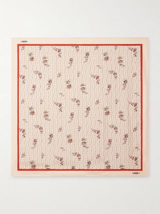 Valentino Garavani Foulard En Satin De Soie Imprimé - Crème