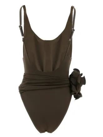 Magda Butrym 3D Floral Waist Application One-Piece Swimsuit - Brown