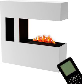 Glow Fire Wasserdampf Kamin Schiller Pocket (Standkamin) - Elektrokamin mit realistischen LED 3D-Flammen, Knistereffekt & Fernbedienung, 120x120 cm - Opti-Myst 