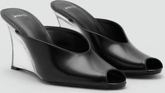 Mango Chaussures cuir semelle compens&eacute;e combin&eacute;e noir - Femme - 36 - MANGO