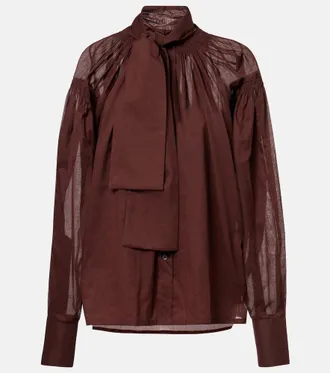 Plan C Blouse en coton &agrave; col lavalli&egrave;re