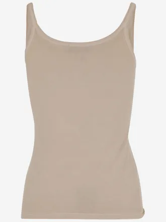 Blumarine Womens Jersey Top With Cast-Effect Logo Beige Cotton Tops