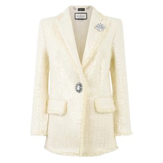 Philipp Plein Tweed Boyfriends Fit Blazer Paillettes - - Jackets - Damen - Wei&szlig; - M
