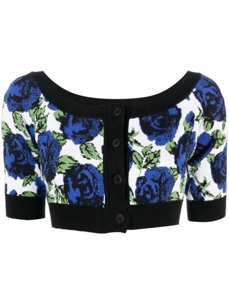 Philosophy di Lorenzo Serafini cardigan crop &agrave; imprim&eacute; floral - Blanc