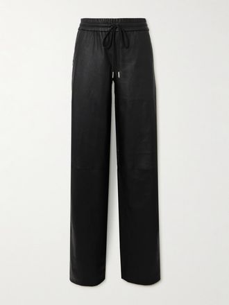 SPRWMN Jogginghose Mit Geradem Bein Aus Leder Mit Streifen - Schwarz