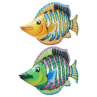 FOMIYES 2 St&uuml;ck Metall Fisch Wanddekoration aus Eisen Kompakte Gartendeko f&uuml;r Innen Au&szlig;en Leichte Wandfischskulptur in Gr&uuml;n Orange