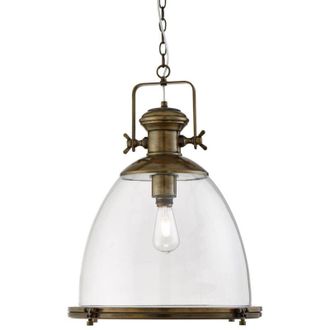Searchlight Industrial - Luminaire suspendu &agrave; 1 d&ocirc;me en laiton antique avec diffuseur en verre transparent, E27 - Searchlight