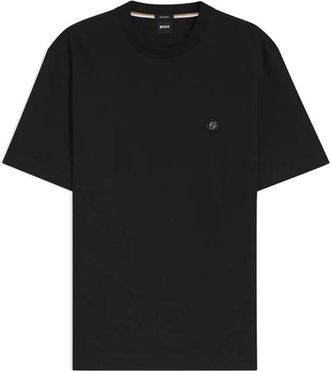 HUGO BOSS Homme, Tops, Noir, Taille: L T-shirt en coton merceris&eacute; avec monogramme Double B