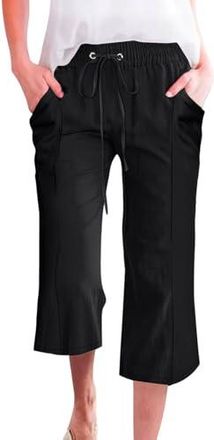 Generic Pantalon Lin Femme &Eacute;t&eacute; Blanc Large Elegant Pantalon Ample en Coton et Lin pour Femme Poches Lat&eacute;rales Tendance et D&eacute;contract&eacute; avec Cordon De Large Lin