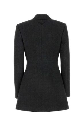 Prada Womens Double-Breasted Wool Blazer Gray Blazers