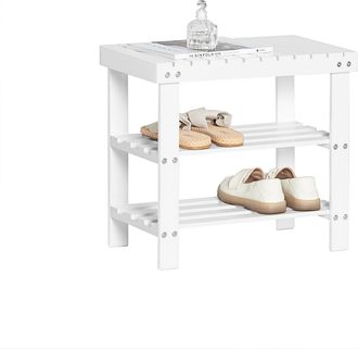 SoBuy Schuhregal Sitzbank Schuhbank mit 2 Jahren Garantie Breit 50cm wei&szlig; aus Bambus FSR02-K-W