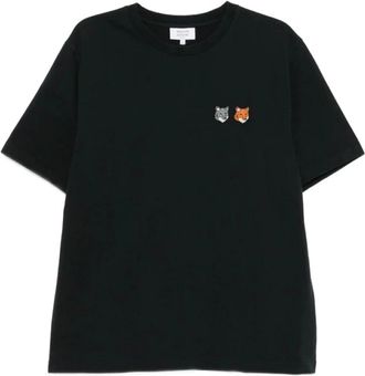 Maison Kitsun&eacute; Homme, Tops, Noir, Taille: XS T-shirt ras du cou brod&eacute;