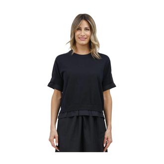 Alpha Studio Baumwoll- und Taft-Rundhalsoberteil - - Knitwear - Damen - Blau - XL