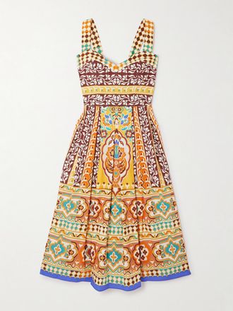 Etro Midikleid Aus Bedruckter Baumwollpopeline Mit Falten - Gelb