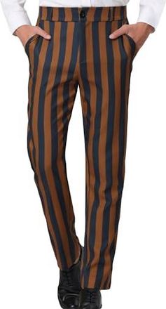 Generic Pantalon habill&eacute; ray&eacute; d&eacute;contract&eacute; pour homme, coupe ajust&eacute;e, bloc de couleur, pantalon de robe crayon, jambe droite, pantalon bloc de couleur, Bleu/ma