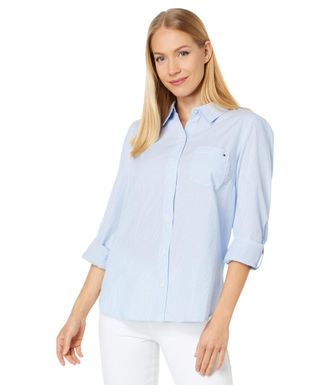 Tommy Hilfiger Button-Down-Shirts für Damen, lässige Oberteile, Cronell Stripe, Klein