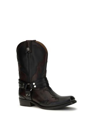 Versace Mens Sylvester Western Boots Black-Bordeaux-Palladium Black/bordeaux/palladium