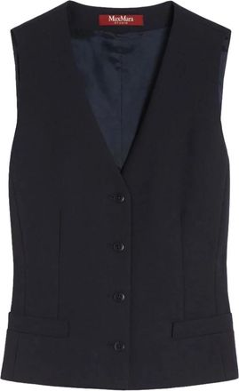 Max Mara Femme, Vestes, Bleu, Taille: 38 FR Wool Crepe Gilet