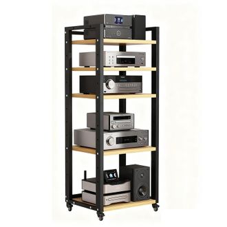 Generic HiFi Rack Plattenregal Druckerregal 5-stufige AV-Medienst&auml;nder HiFi-Regal Mit Rollen Multimedia-Rack Offenes Lagerregal F&uuml;r Home Office Kino(Black5)