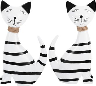 BESPORTBLE 2 St&uuml;ck Minimalistische Holz katzenfigur Streifenmuster Vielseitige Deko f&uuml;r B&uuml;ro und Zuhause Handgefertigte Tier skulpturen Geschenkidee f&uuml;r Katzenfr