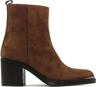 Alpe Bottines à talon large, daim, cuir, fermeture éclair, demi-tige, classique, Chelsea, bout arrondi pour femme, marron, 38 EU
