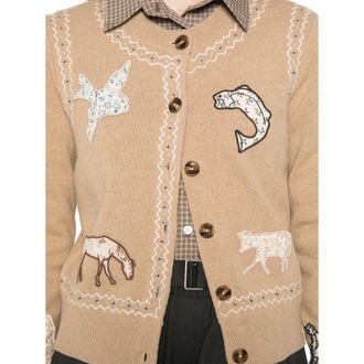 Sea New York Animal-Patch Wool Cardigan - Beige