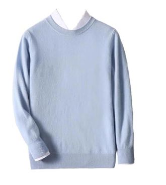 Generic Pull en tricot à col rond uni pour homme - Pull décontracté en cachemire pour lextérieur, bleu clair, XXL