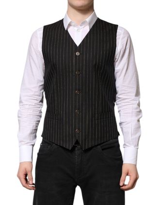 Dolce & Gabbana Pinstriped Virgin Wool Vest - Black