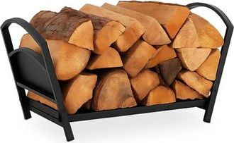 Relaxdays Corbeille &agrave; b&ucirc;ches, m&eacute;tal, Panier Bois Pliable, HxLxP: 33x66x30,5 cm, Accessoire chemin&eacute;e pour int&eacute;rieur, Noir