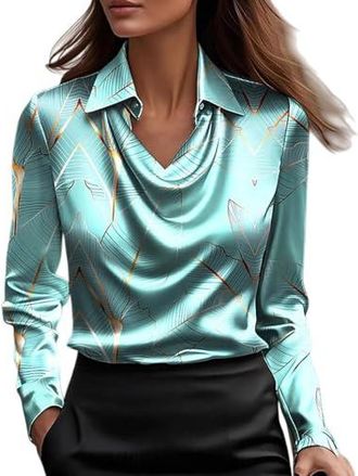 Generic Chemisier Femme Chic et &Eacute;l&eacute;gant Chemisier Satin Chemises et Blouses Mode Tunique Blouse Imprim&eacute;/Uni Vetement Funky Haut D&eacute;contract&eacute; Tshirt Manches Lon
